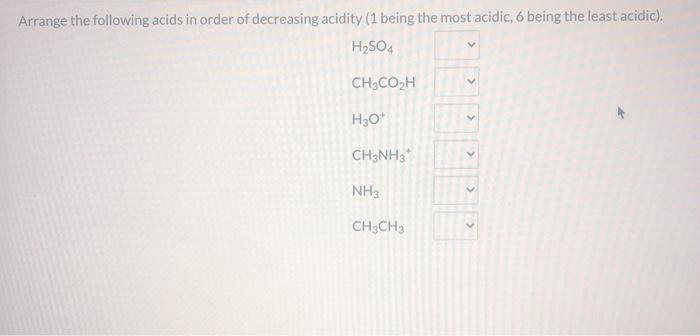 Solved Arrange the following acids in order of decreasing | Chegg.com