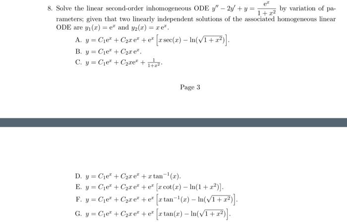 Solved 1 + x2 8. Solve the linear second-order inhomogeneous | Chegg.com