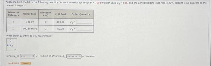 Solved Apply the EOQ model to the following quantity | Chegg.com