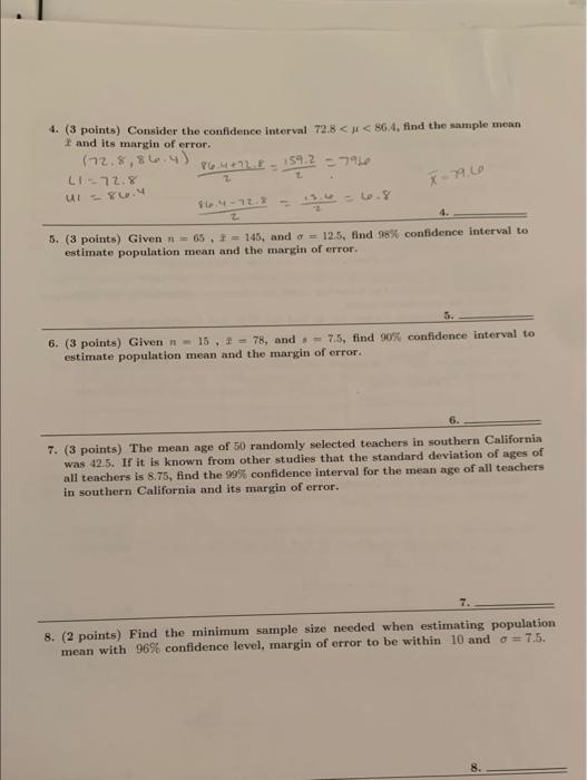 Solved 4. (3 points) Consider the confidence interval | Chegg.com