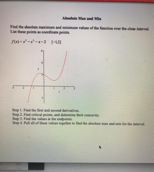 Solved Absolute Max and Min Find the absolute maximum and | Chegg.com