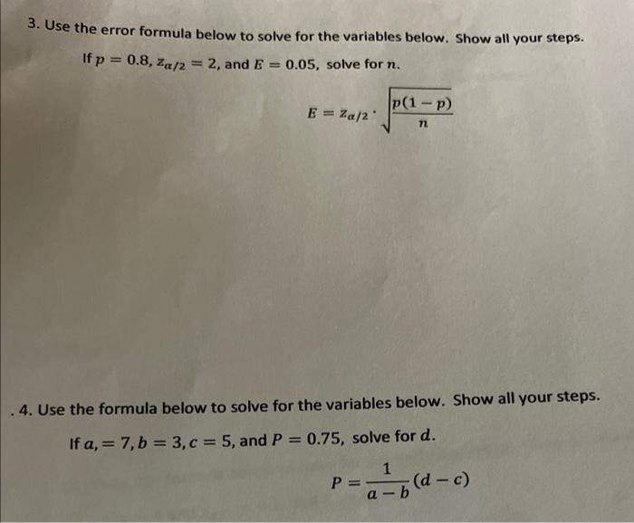 Solved 3. Use the error formula below to solve for the | Chegg.com