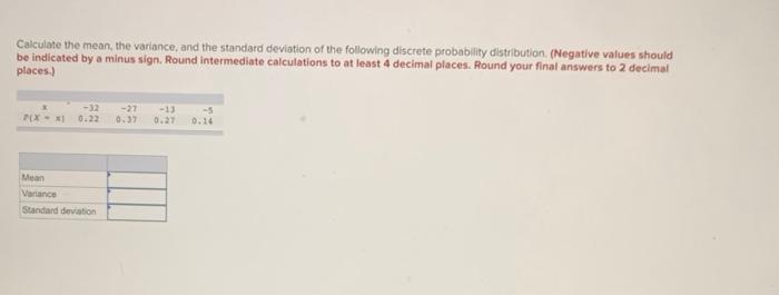 Solved Calculate the mean, the variance, and the standard | Chegg.com