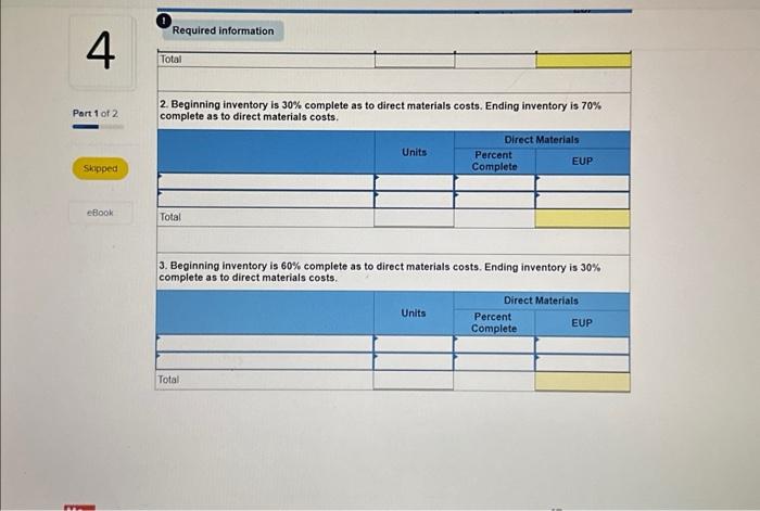 Solved 4 Part 1 of 2 Skipped eBook Required information [The | Chegg.com