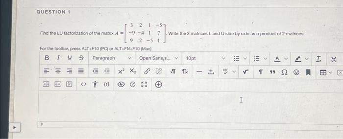 Solved QUESTION 1 3 1 -9 -4 1 9 2 -5 For the toolbar, press | Chegg.com