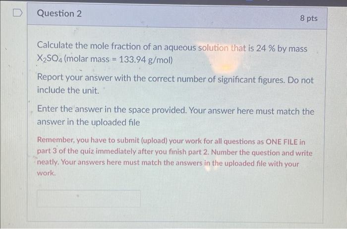 Solved Calculate the mole fraction of an aqueous solution | Chegg.com