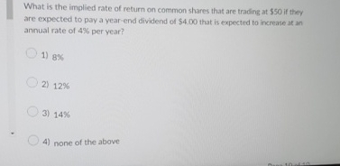 Solved What is the implied rate of return on common shares | Chegg.com