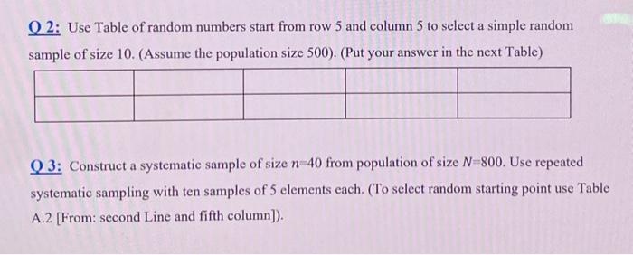 Solved Q 2: Use Table of random numbers start from row 5 and | Chegg.com