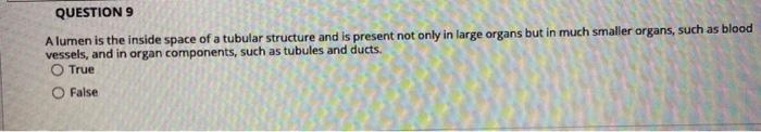 Solved QUESTION 9 Alumen is the inside space of a tubular | Chegg.com