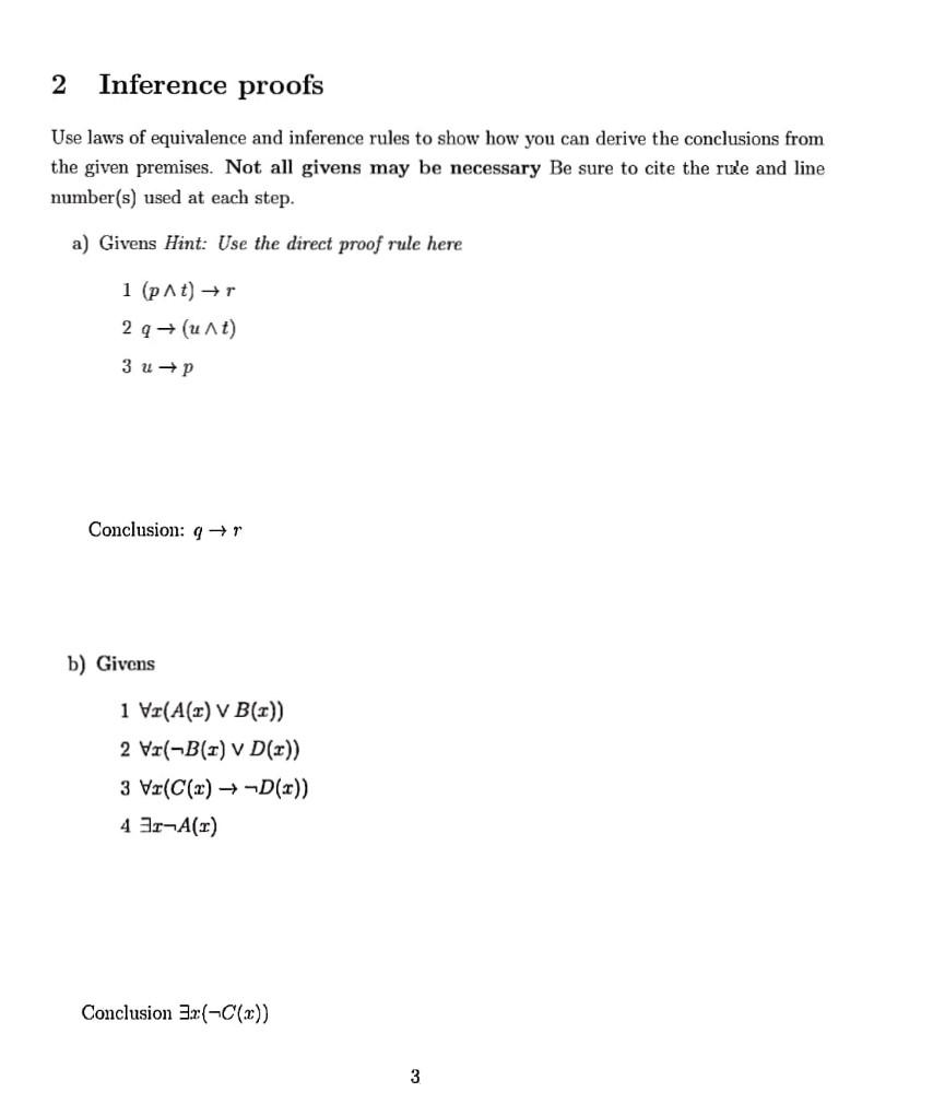 Solved 2 Inference proofs Use laws of equivalence and | Chegg.com