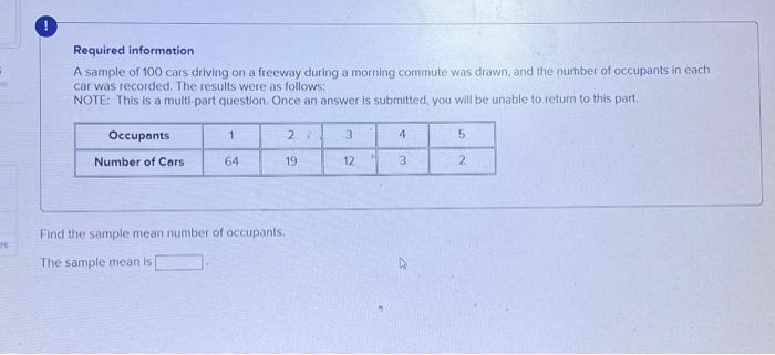 Solved Required information A sample of 100 cars driving on | Chegg.com