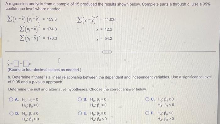 Solved A regression analysis from a sample of 15 produced | Chegg.com