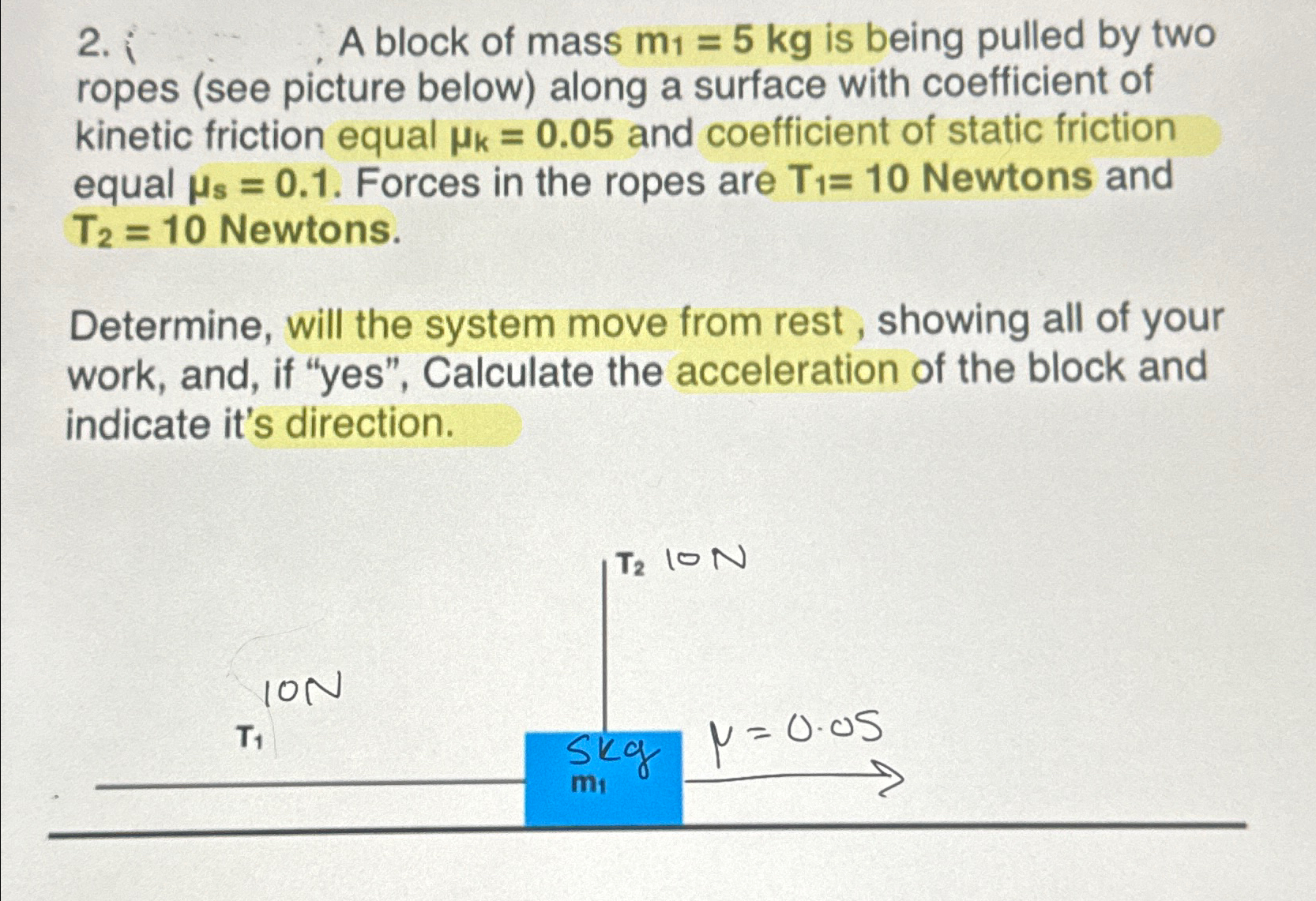 Solved A block of mass m1=5kg ﻿is being pulled by two ropes | Chegg.com