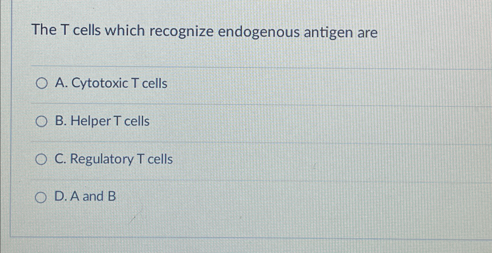 Solved The T cells which recognize endogenous antigen areA. | Chegg.com