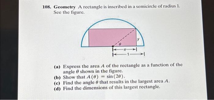 Solved 108. Geometry A rectangle is inscribed in a | Chegg.com