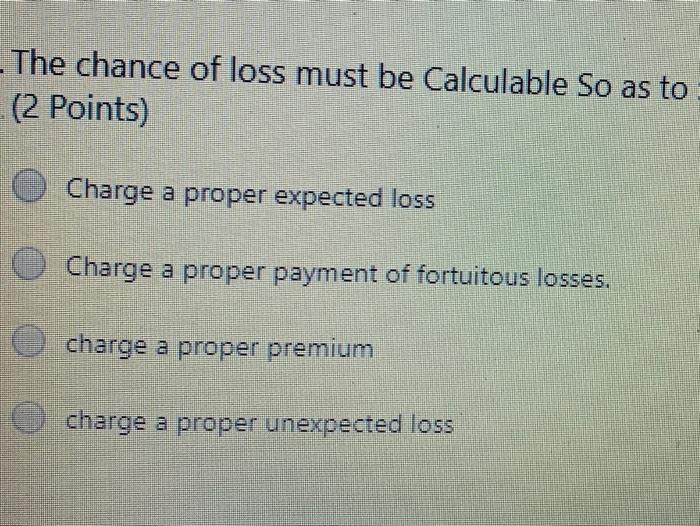 Solved The chance of loss must be Calculable So as to (2 | Chegg.com