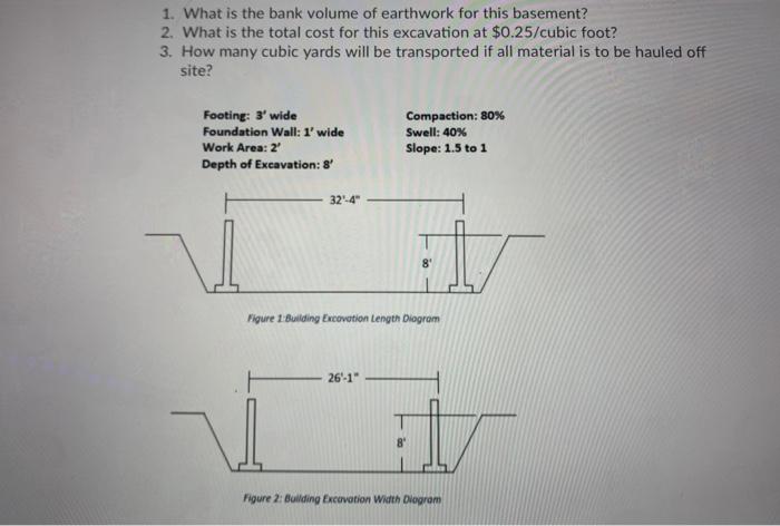 Solved 1. What is the bank volume of earthwork for this | Chegg.com