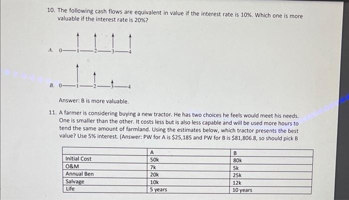 Solved 10. The following cash flows are equivalent in value | Chegg.com