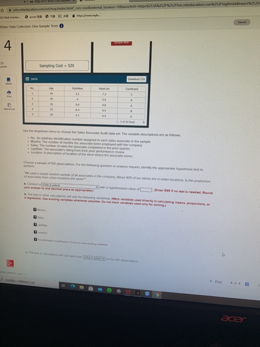 Data Collection: One-Sample Tests 2.C Instructions: | Chegg.com