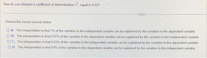Solved How do you interpret a coefficient of determination | Chegg.com