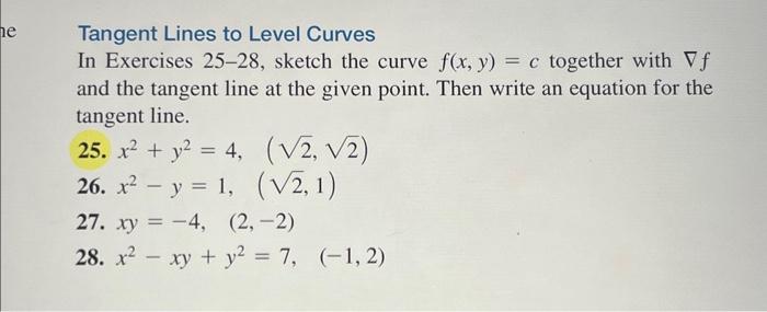 Solved Tangent Lines to Level Curves In Exercises 25-28, | Chegg.com
