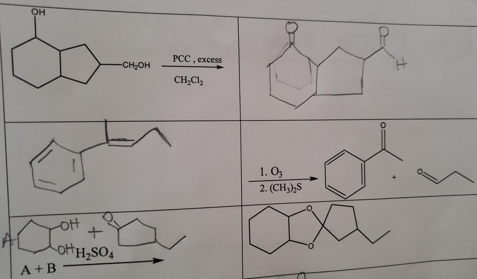 Solved OH PCC, excess -CH2OH H CH2Cl2 1. O3 2. (CH3), -OH | Chegg.com