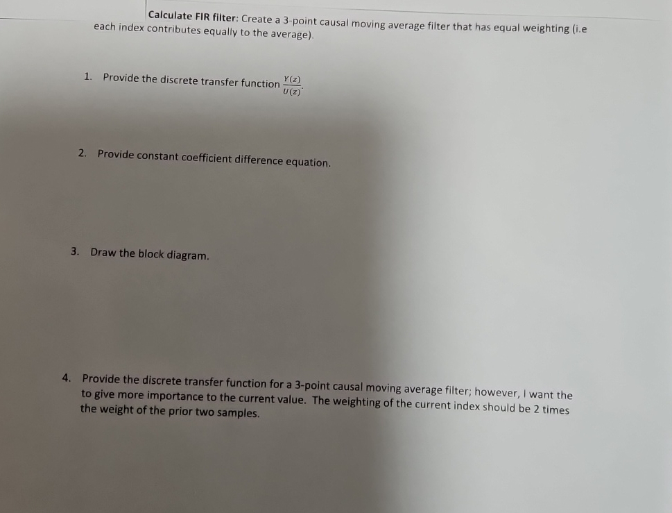 Calculate FIR filter: Create a 3-point causal moving | Chegg.com