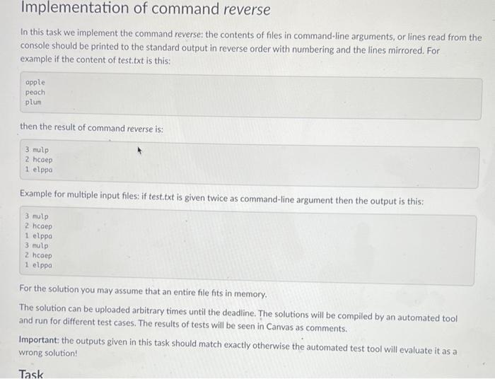 Solved Implementation of command reverse In this task we | Chegg.com