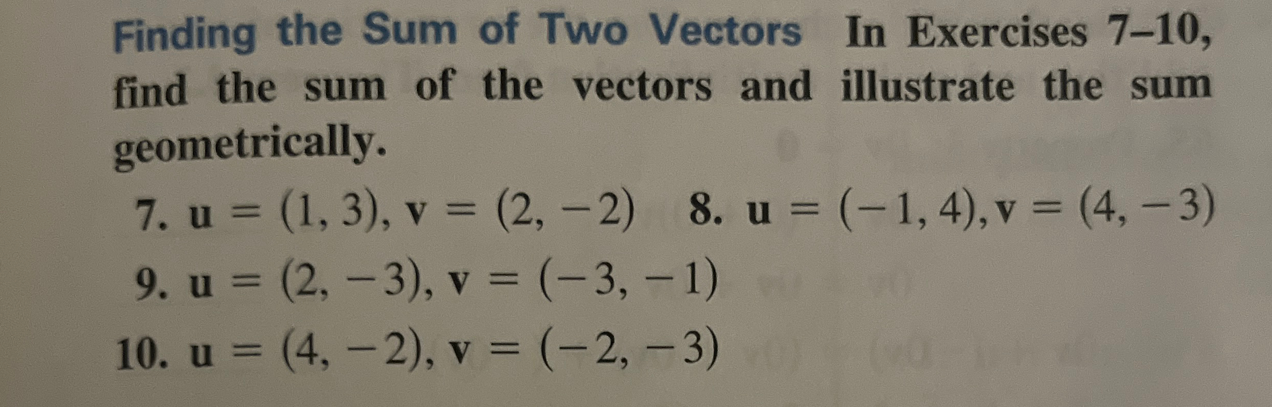Solved Finding the Sum of Two Vectors In Exercise 10, ﻿find | Chegg.com