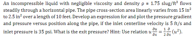 Solved An ﻿incompressible liquid with negligible viscosity | Chegg.com
