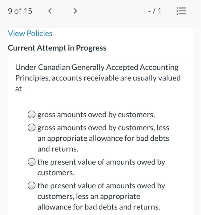 Solved 9 of 15 - / 1 UN TIL View Policies Current | Chegg.com