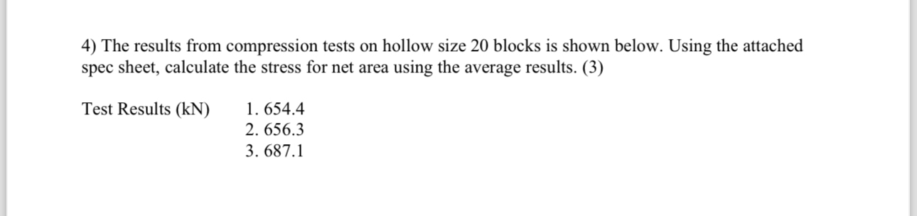 Solved The results from compression tests on hollow size 20 | Chegg.com
