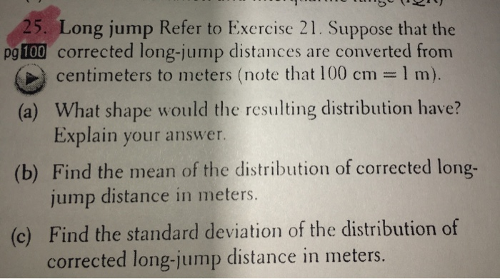 Solved 1 m). 25. Long jump Refer to Exercise 21. Suppose | Chegg.com