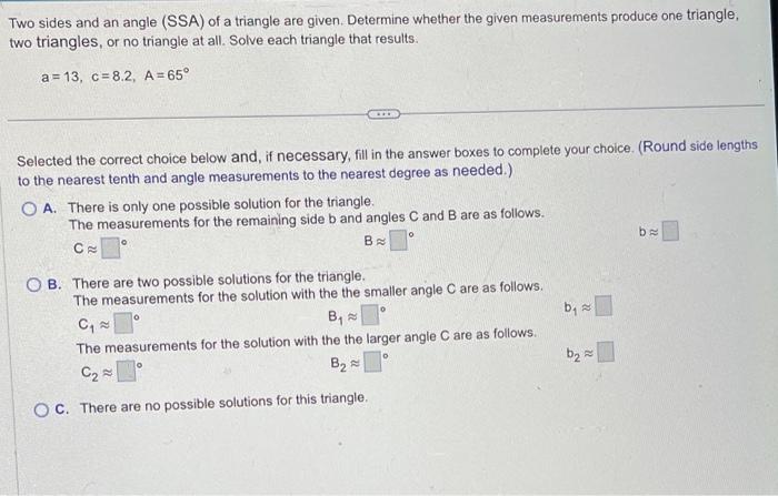 Solved Two sides and an angle (SSA) of a triangle are given. | Chegg.com