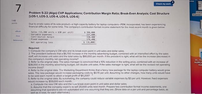 Solved Problem 5-22 (Algo) CVP Applications; Contribution | Chegg.com