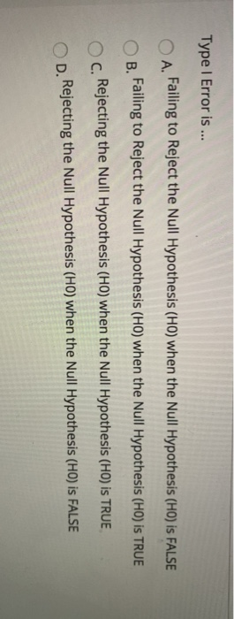 Solved Type I Error is ... A. Failing to Reject the Null | Chegg.com