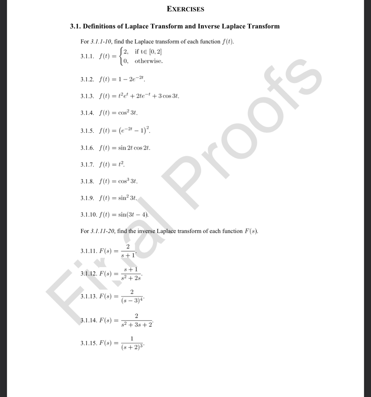 Solved EXERCISES3.1. ﻿Definitions of Laplace Transform and | Chegg.com