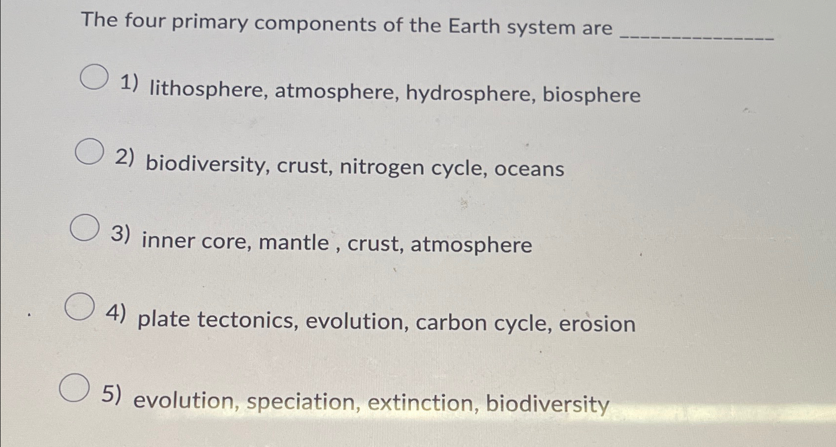 Solved The four primary components of the Earth system | Chegg.com