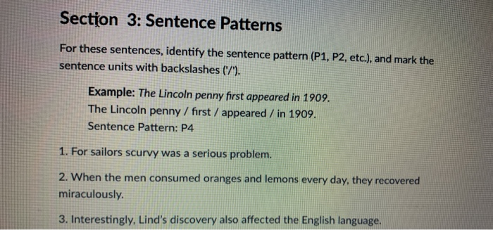 Solved Section 3: Sentence Patterns For these sentences, | Chegg.com