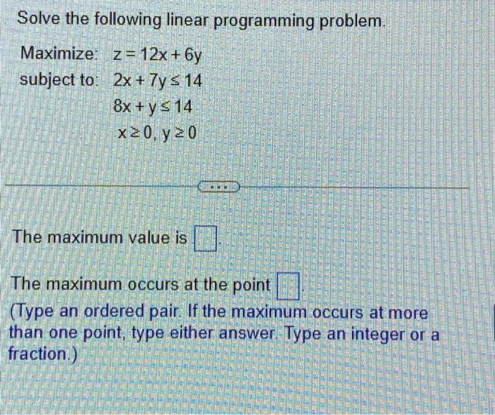 Solved Solve the following linear programming problem. | Chegg.com