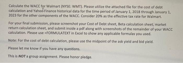 Solved Calculate the WACC for Walmart (NYSE: WMT). Please | Chegg.com