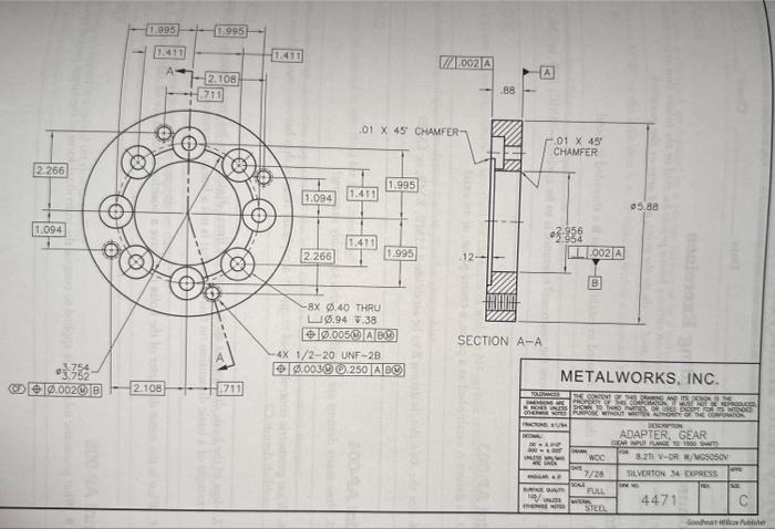 Solved 4 The Counterbore Diameter 3 754 3 752 Is Located