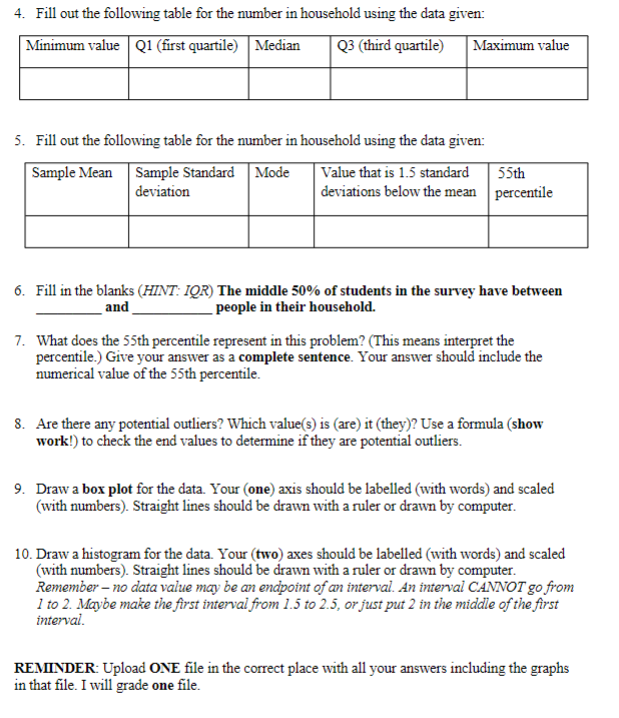4. ﻿Fill out the following table for the number in | Chegg.com