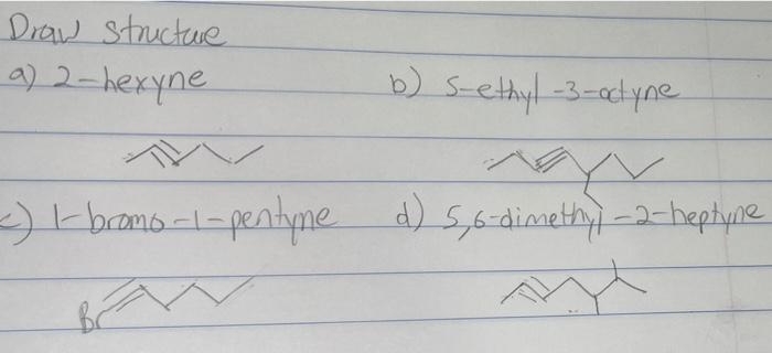 Solved Drow structure a) 2-hexyne b) s-ethyl-3-octyne NV d) | Chegg.com