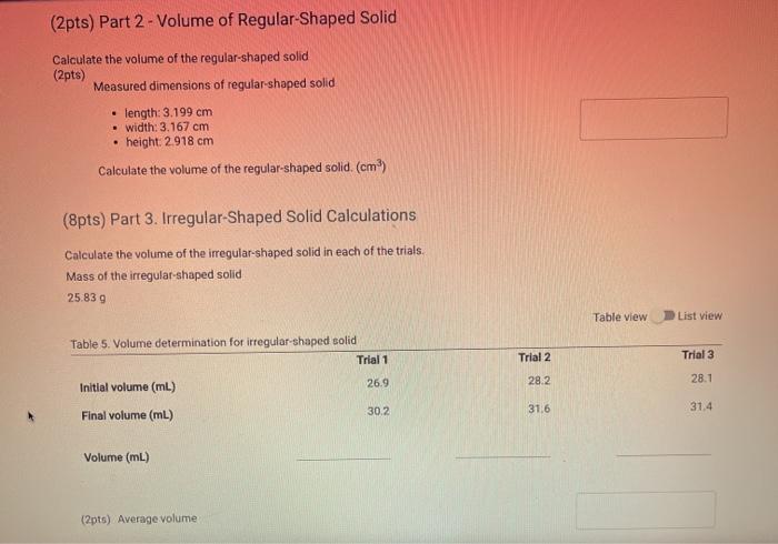 Solved Part Density of Unknown Liquid Table 1. Mass and | Chegg.com