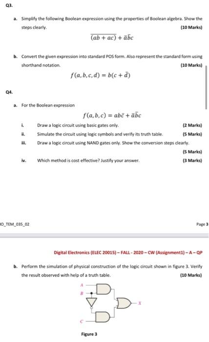 Solved Q3. a. Simplify the following Boolean expression | Chegg.com