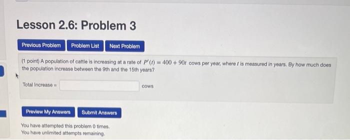 Solved (1 point) A population of cattle is increasing at a | Chegg.com