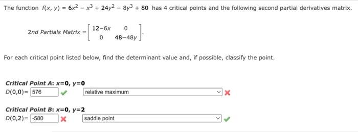 Solved The function f(x,y)=6x2−x3+24y2−8y3+80 has 4 critical | Chegg.com
