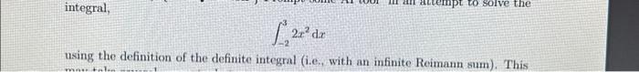 Solved solve the Integral, using the definition of the | Chegg.com