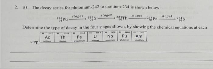 Solved 2. a) The decay series for plutonium-242 to | Chegg.com